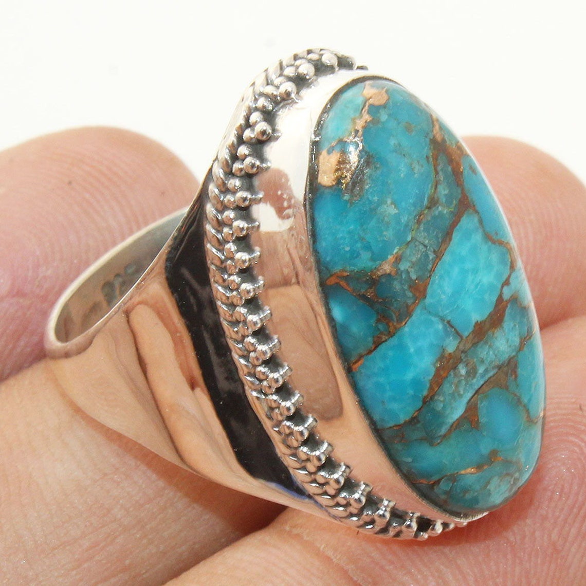 Blue Turquoise Gemstone Ring Solid 925 Sterling Silver | Etsy