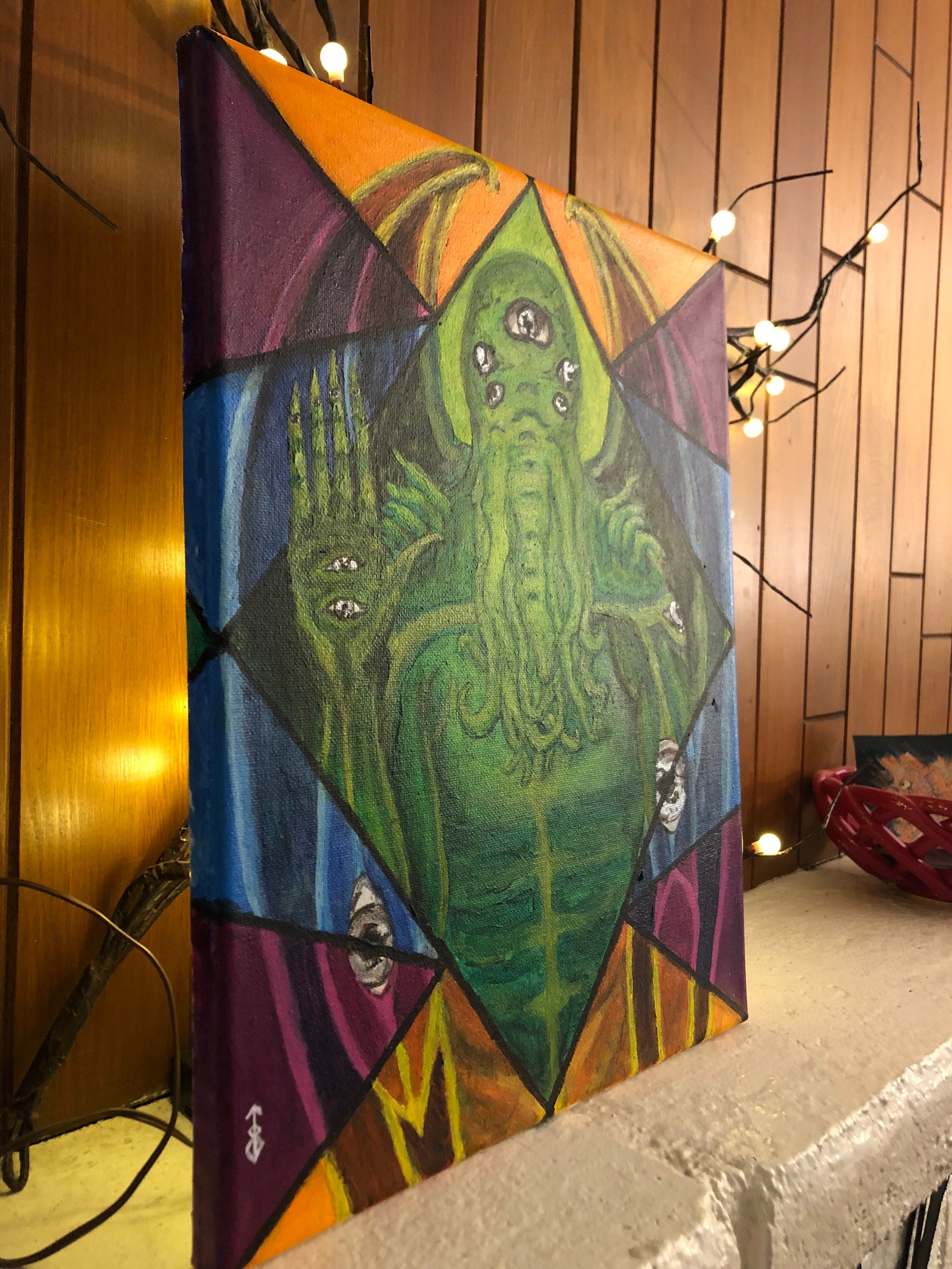 Stranger Aeons, Psychedelic Cthulhu Original Painting on Canvas, Unique ...
