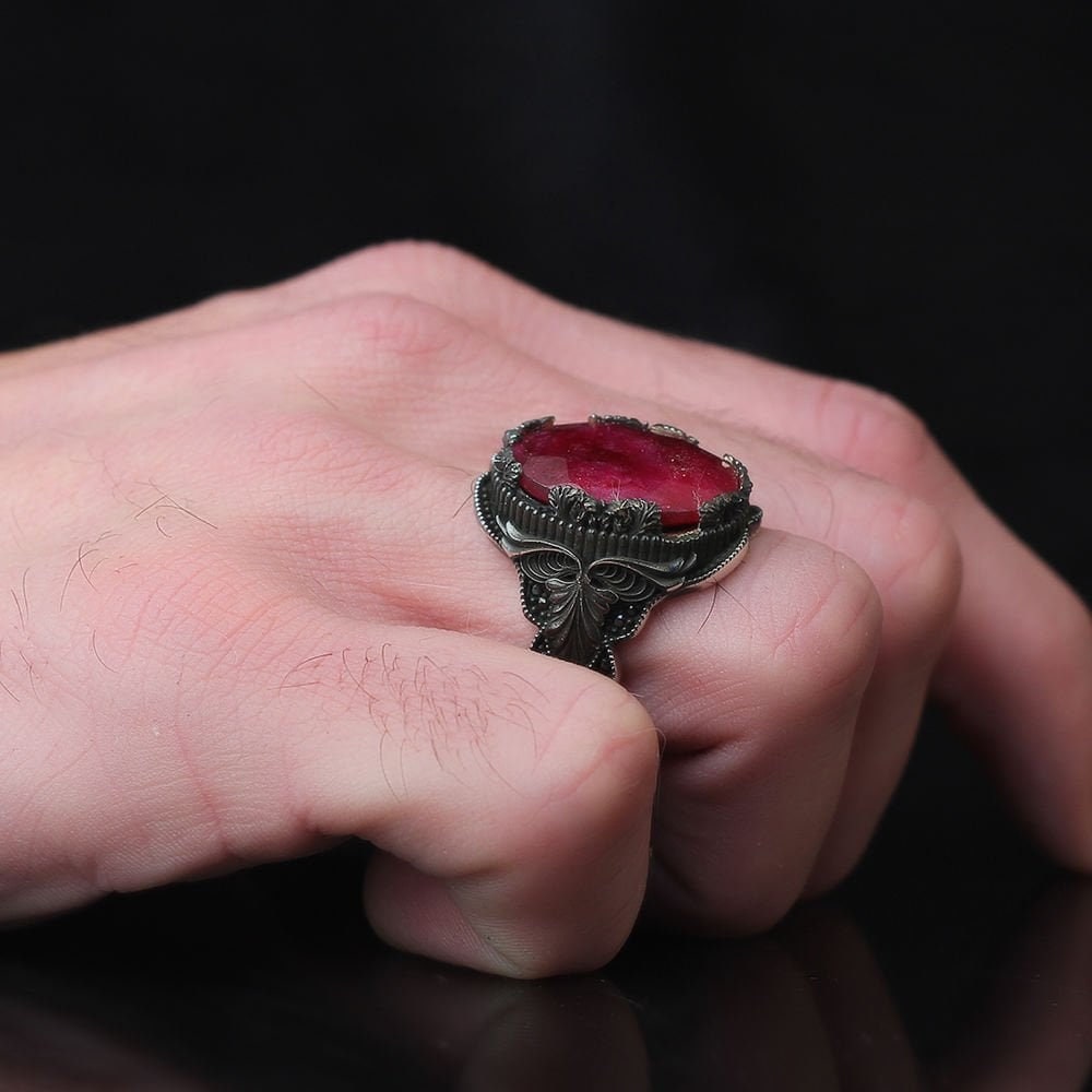 Mens Ruby Silver Ring, Silver Red Stone Stunning Silver Ring, Handmade ...