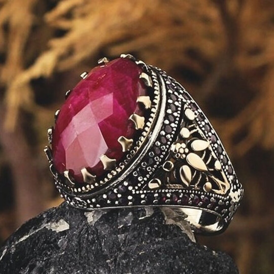 Mens Ruby Silver Ring, Silver Red Stone Stunning Silver Ring, Ottoman ...