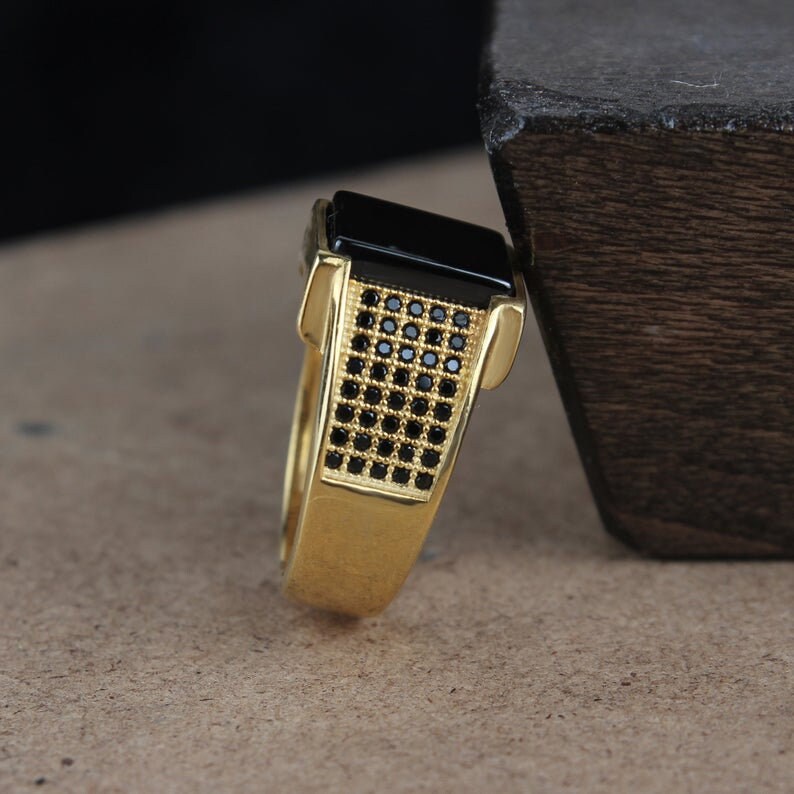 Gold Men Ring 14K Gold Men Ring Signet Men Jewelry Onyx Men - Etsy