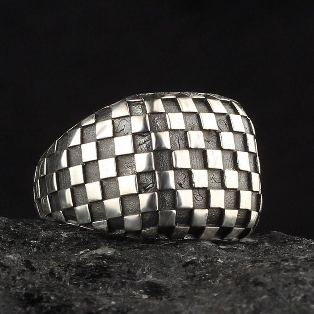 Mosaic Patterned Simple Silver Men's Ring, Gift for Him, Elegant ...
