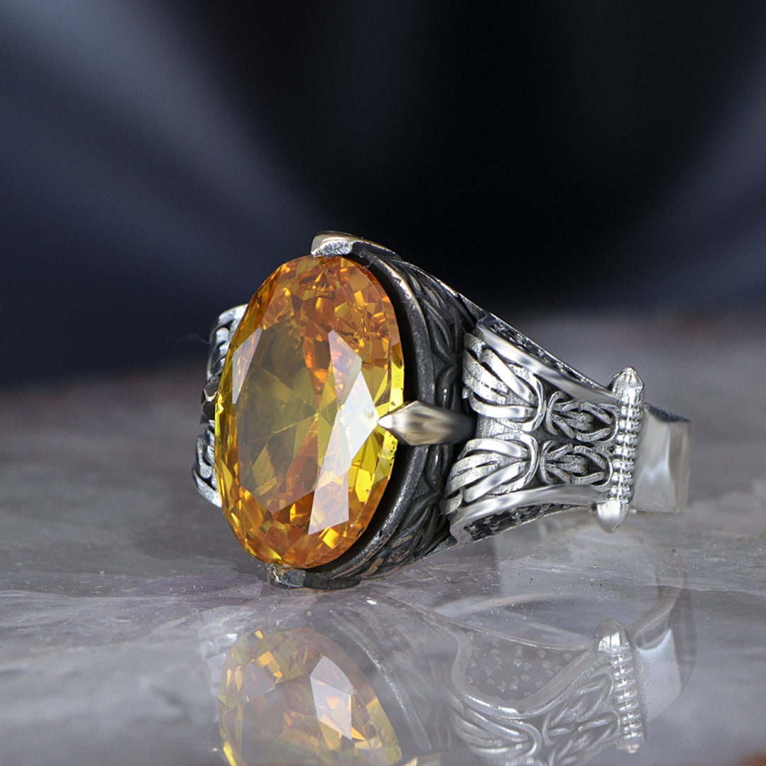 Citrine Men's Ring, Handmade Men's Ring, Oval Men's Ring, 925 Sterling ...