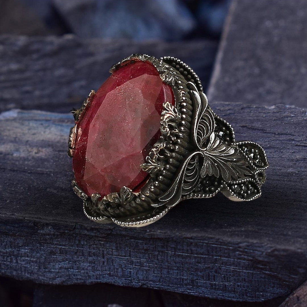 Mens Ruby Silver Ring, Silver Red Stone Stunning Silver Ring, Handmade ...
