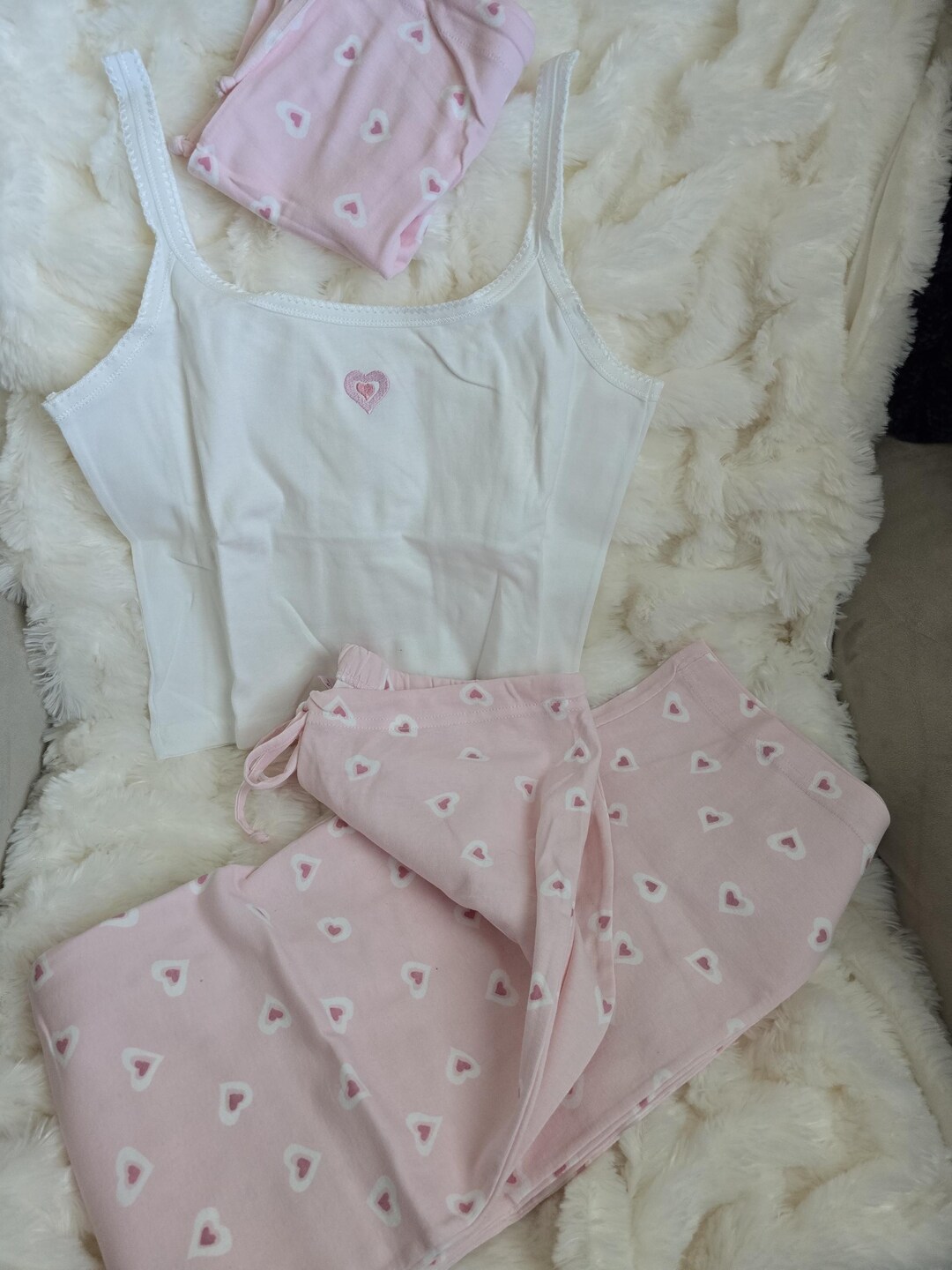 Very Rare Vintage Victoria's Secret Pink Heart Knit Tank and Pant PJ ...