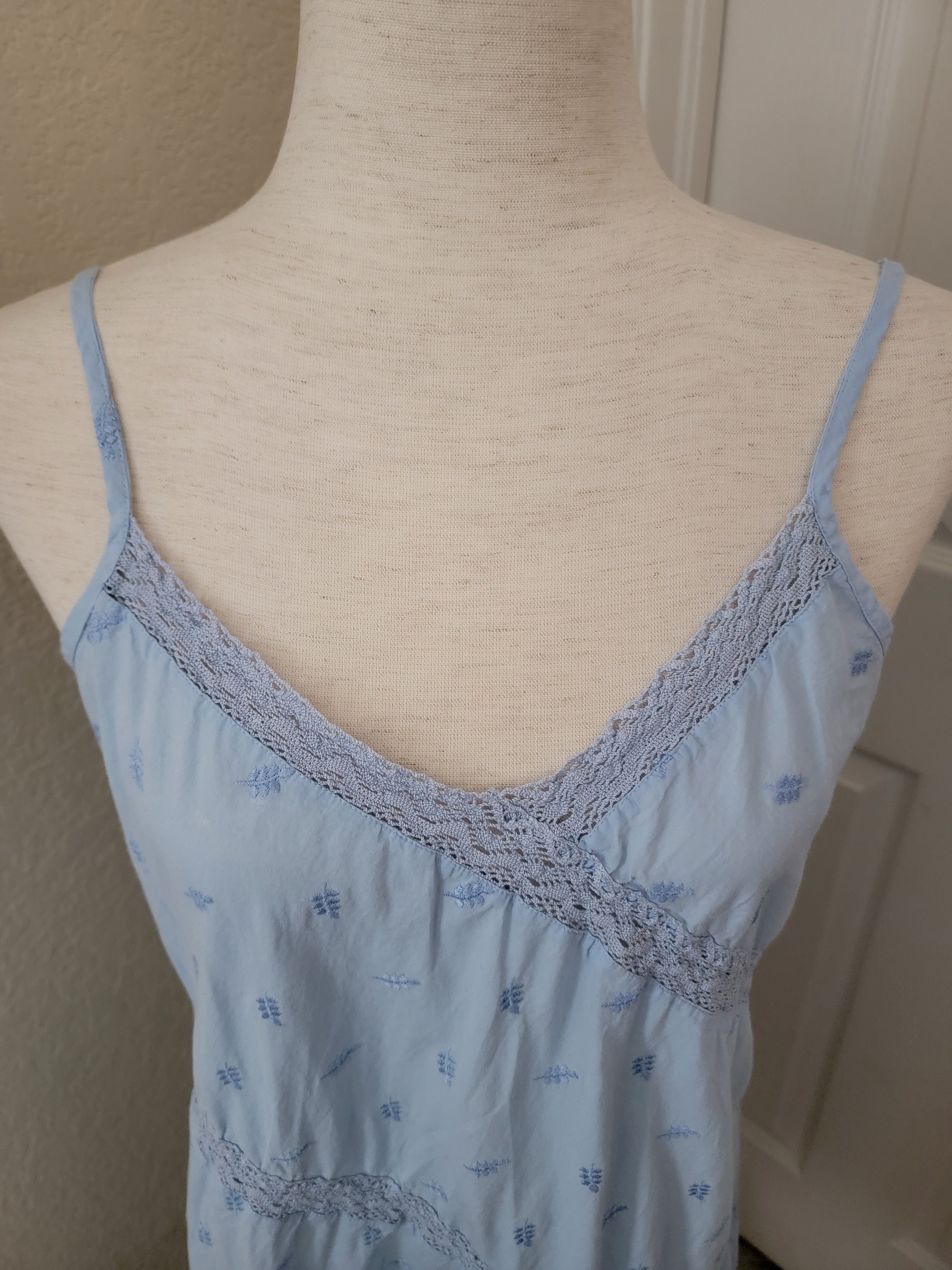 Very Rare 1990s Erika Taylor Intimates Dusty Light Blue Cotton Chemise ...