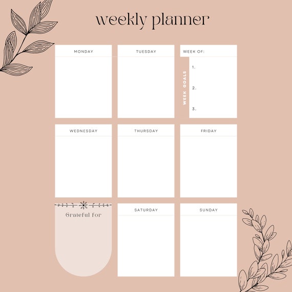 Printable Digital Weekly Planner Page | Etsy