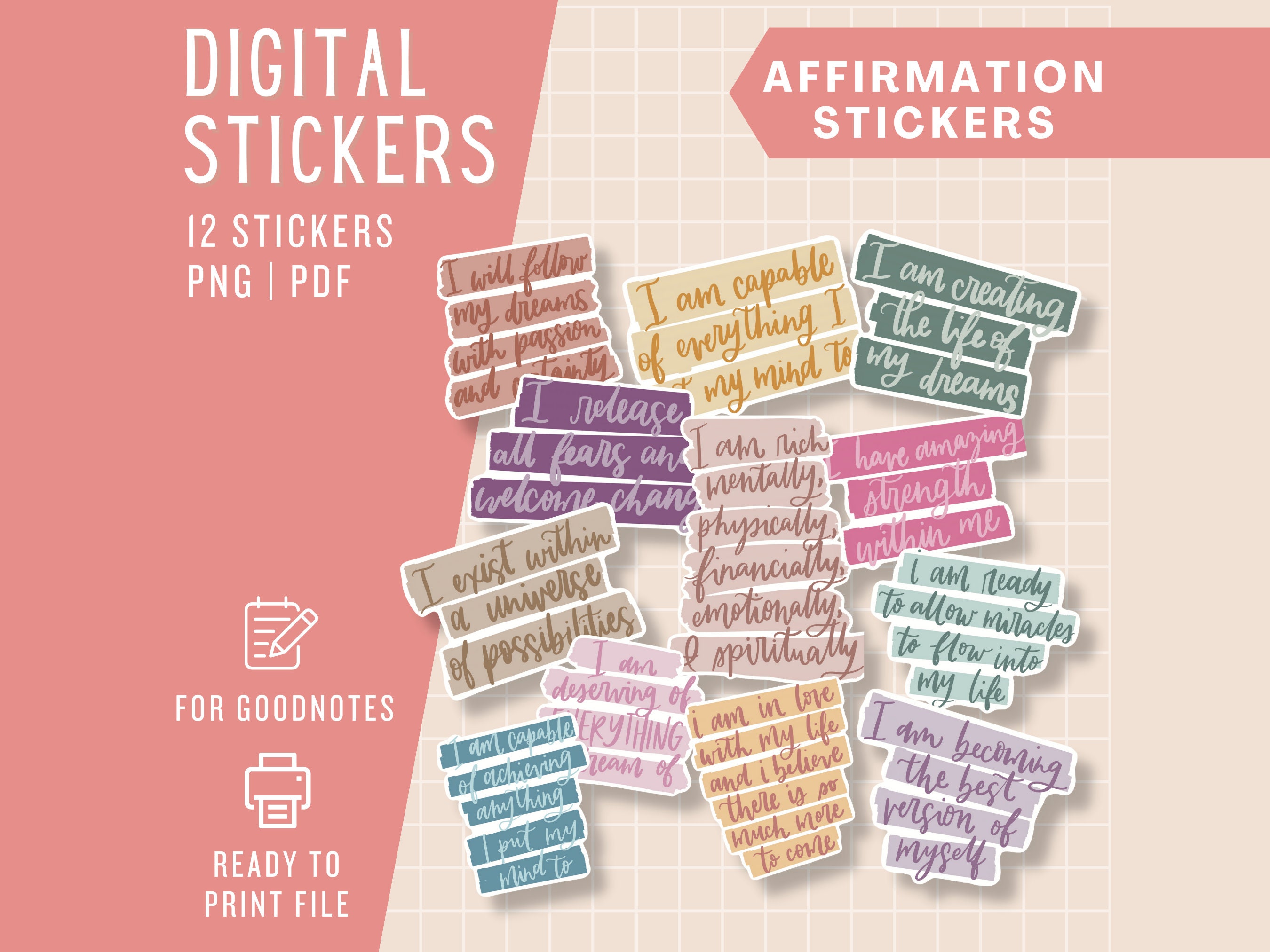 Positive Affirmation Quotes Motivational, Digital Stickers, Precropped ...