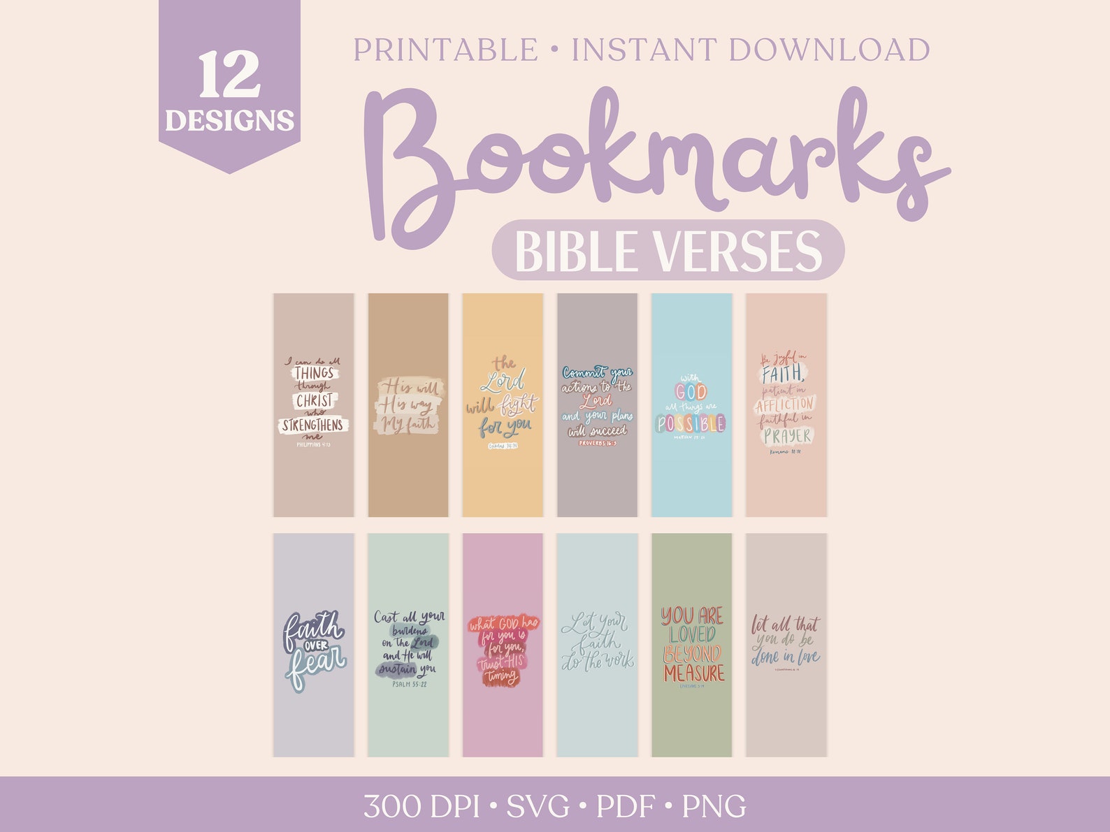 Printable Bookmark Bible Verse Print Christian Bookmark Gift Book ...