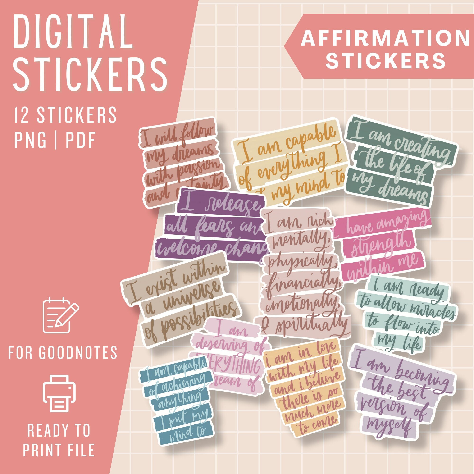 Positive Affirmation Quotes Motivational, Digital Stickers, Precropped ...