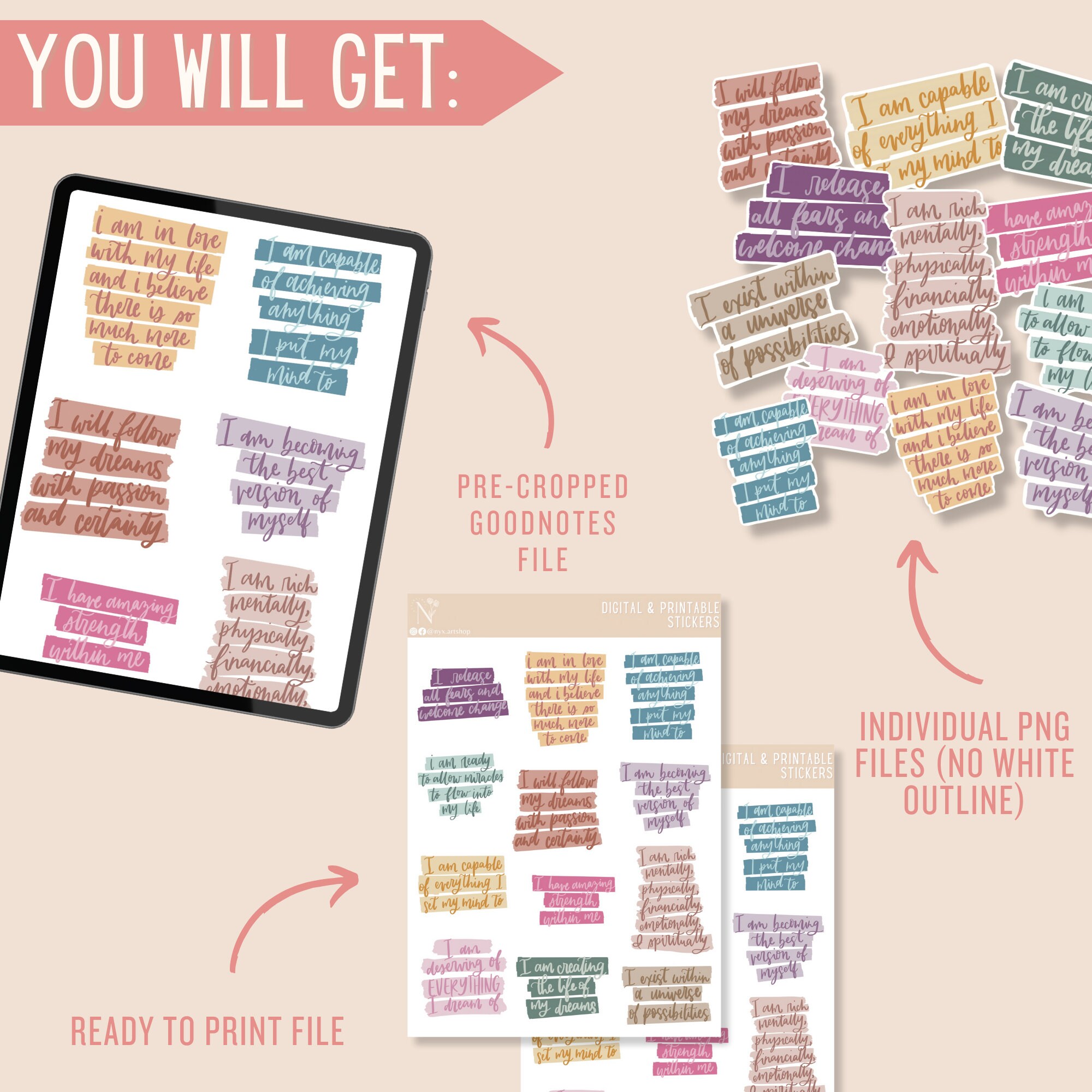 Positive Affirmation Quotes Motivational, Digital Stickers, Precropped ...