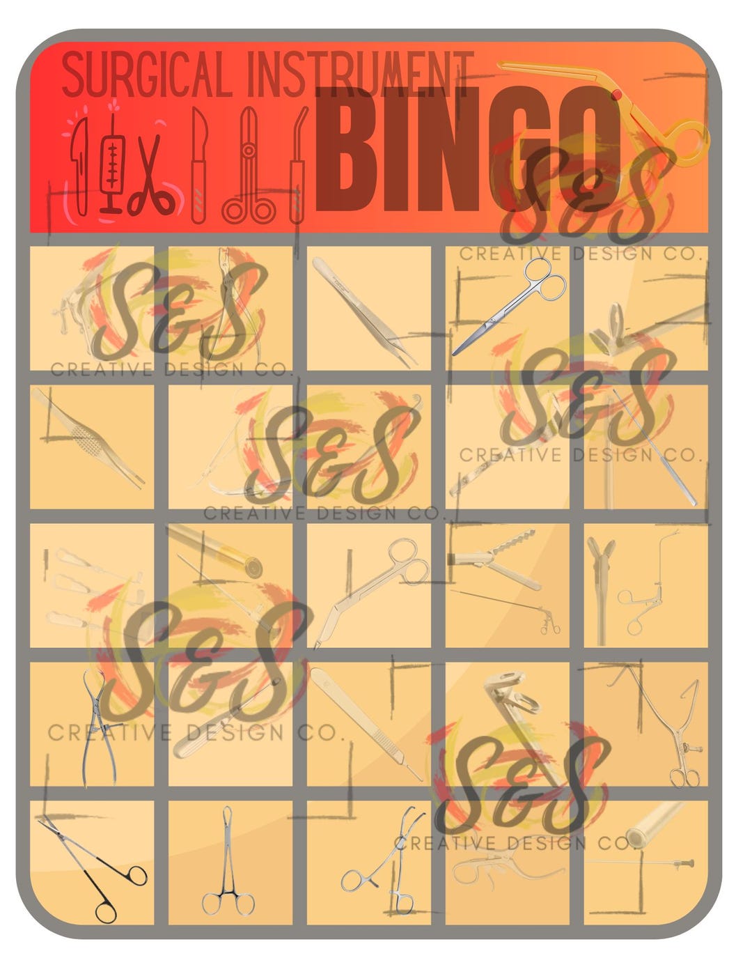 Surgical Instrument Bingo Game: OR Nurse/spd Week (digital Download) - Etsy