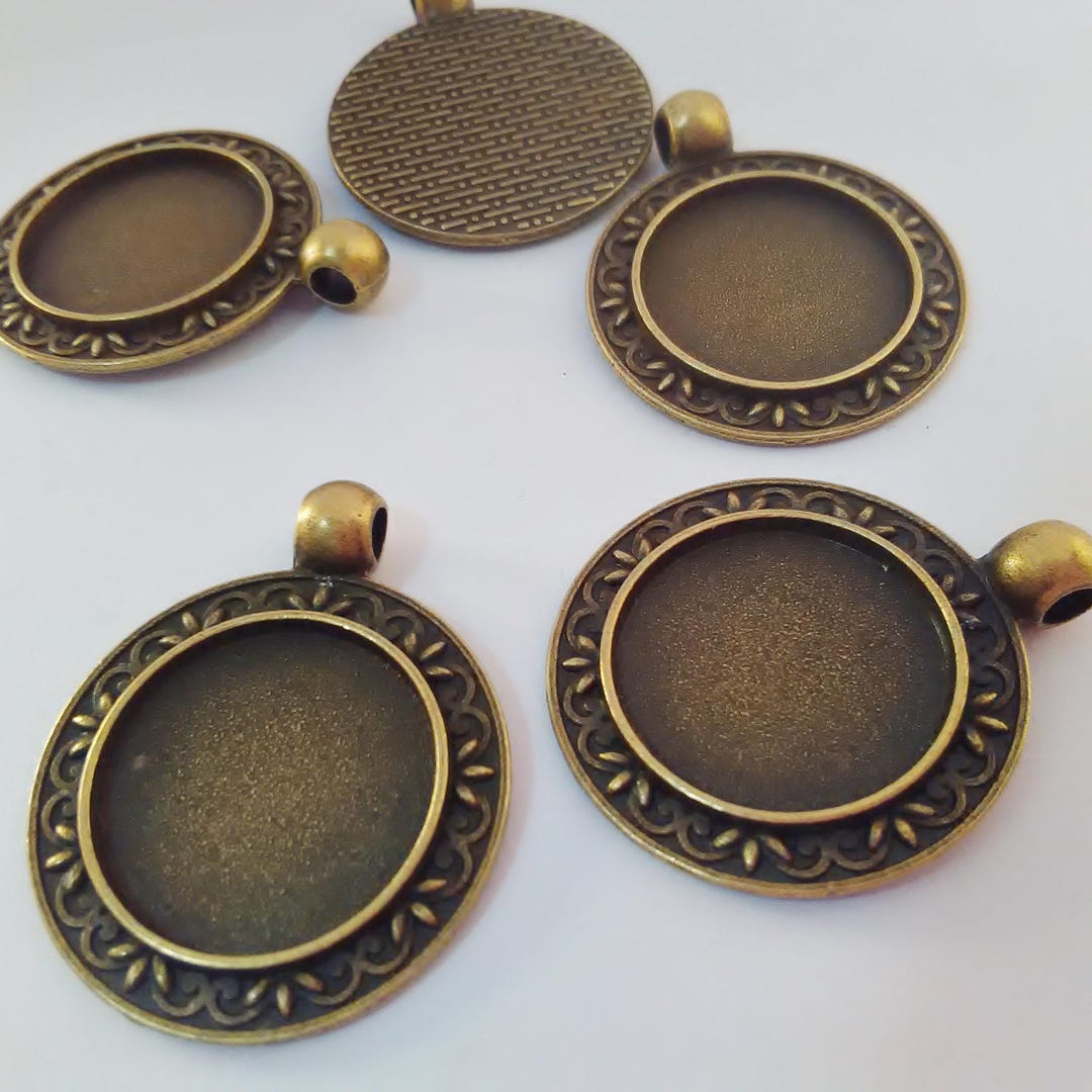 5 Bronze Pendant Trays Blanks Bezel Round Settings Fits 18mm 3/4in ...