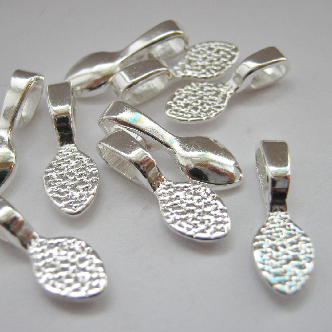 Small Glue on Jewellery Bails 15mm 5/8in Silver Plated Stick on Pendant ...
