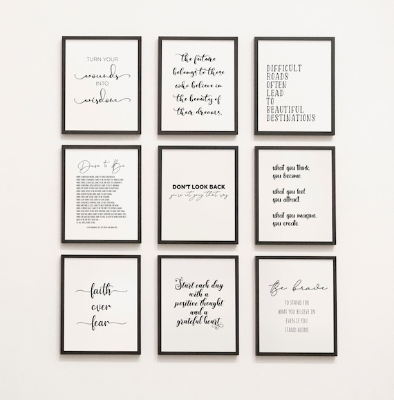 White Grid Quotes Printable Wall Art Quotes. Set Of 6. Black And White