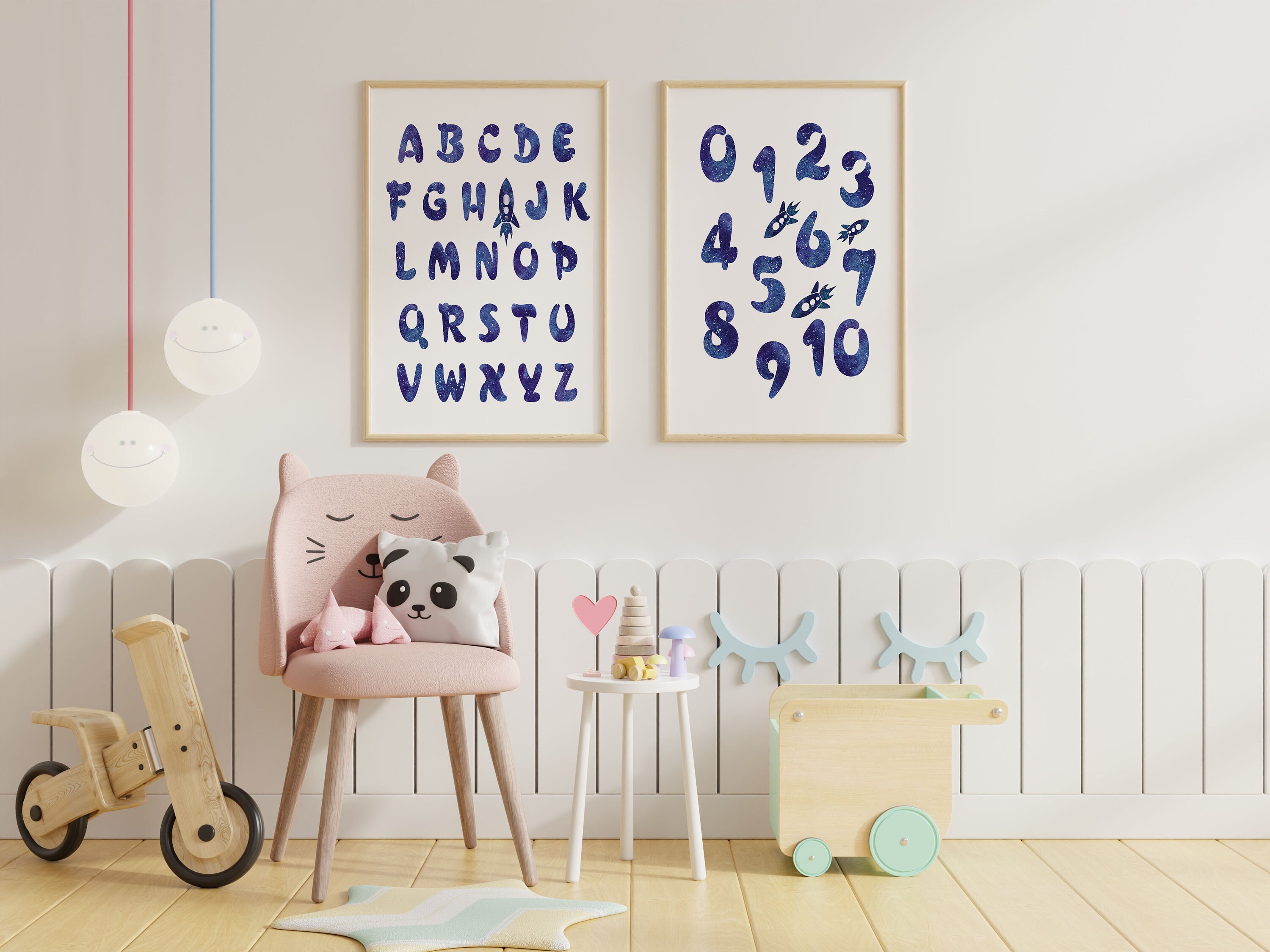 Set of 2 Alphabet Numerical Posters Printable Wall Art Nursery Decor ...