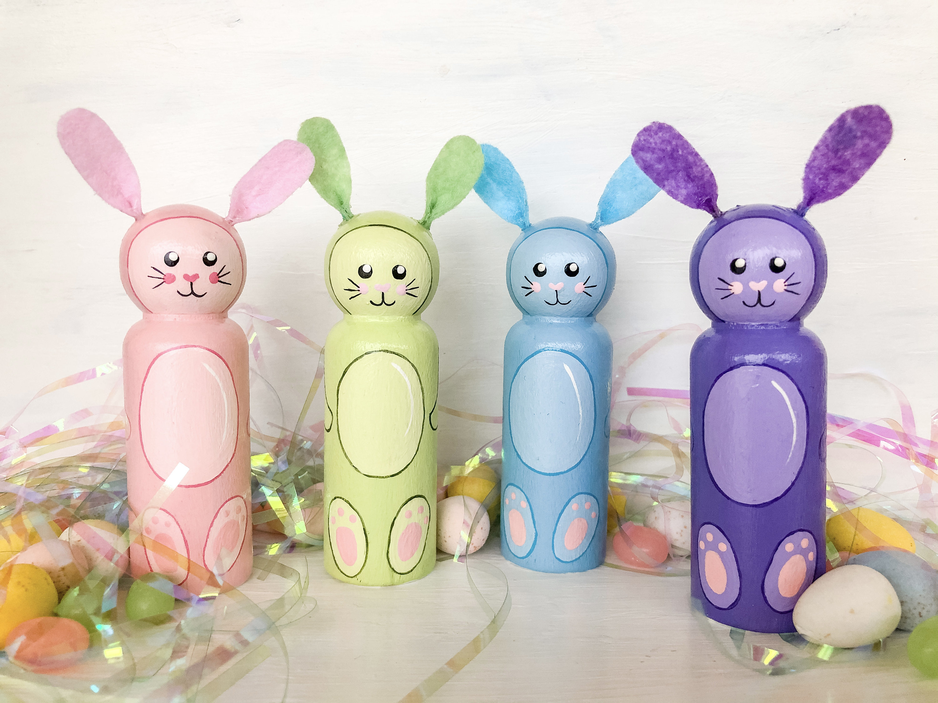 Colorful Easter Bunny Peg Dolls Colorful Easter Bunnies - Etsy