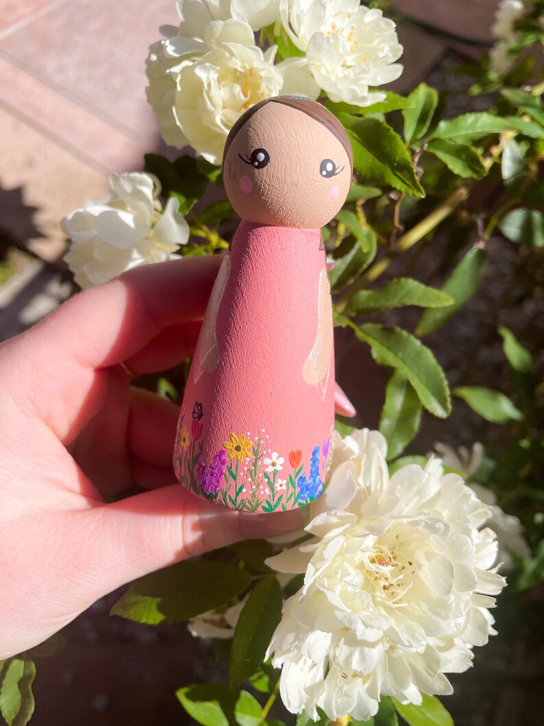 Spring Flower Peg Doll Spring Flower Spring Hand Painted - Etsy