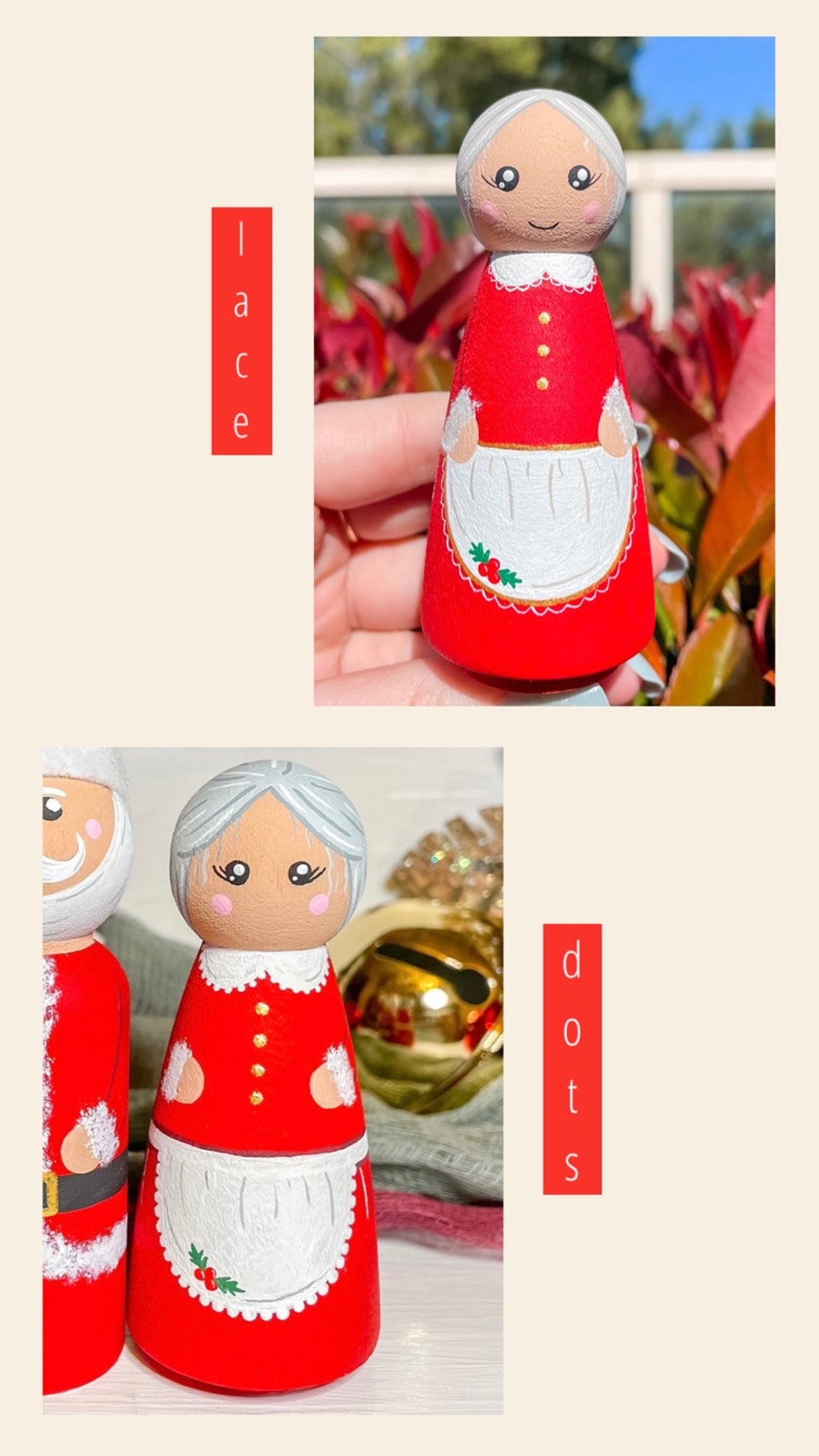 Mr. and Mrs. Claus Peg Doll Set | Santa Peg Doll | Mrs. Calus Peg Doll ...