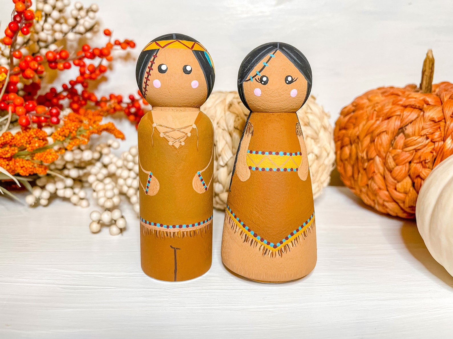 Thanksgiving Peg Dolls / Native American Peg Dolls / Pilgrim | Etsy