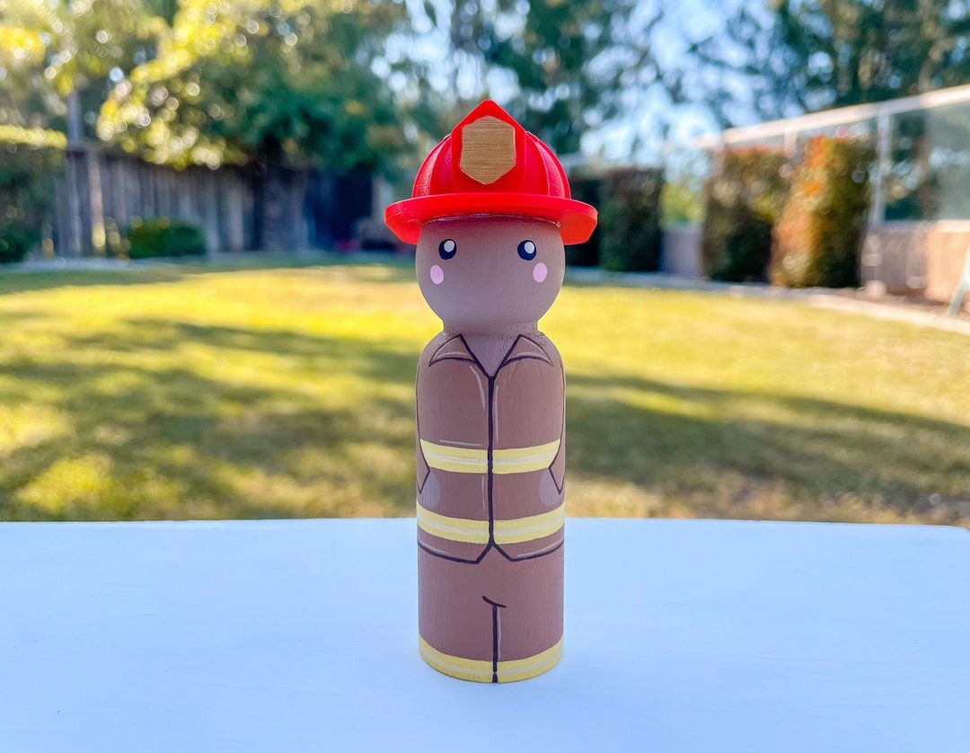 Firefighter Peg Doll Firefighter Firefighter Gift - Etsy