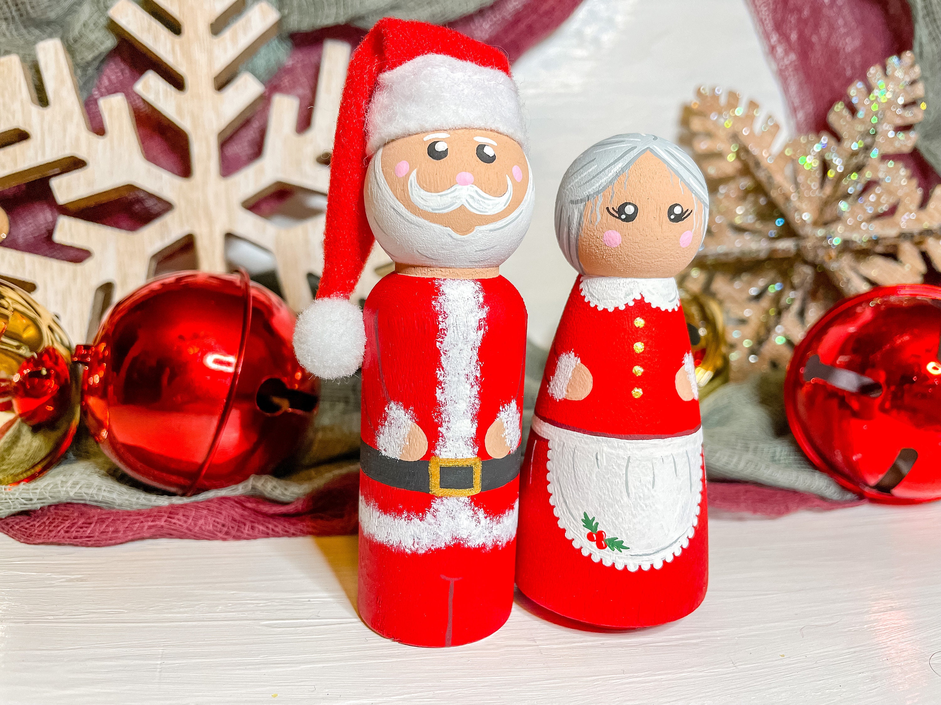 Mr. and Mrs. Claus Peg Doll Set | Santa Peg Doll | Mrs. Calus Peg Doll ...