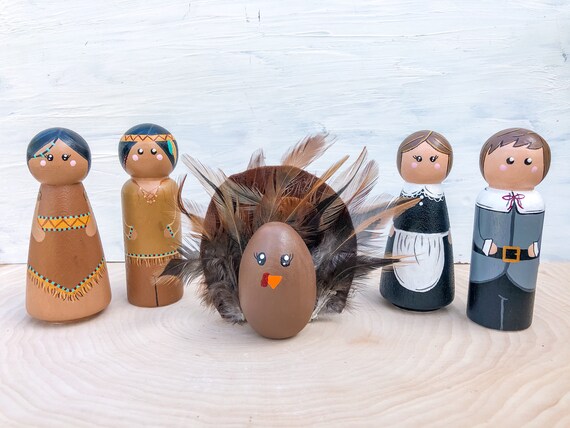Thanksgiving Peg Dolls / Native American Peg Dolls / Pilgrim | Etsy