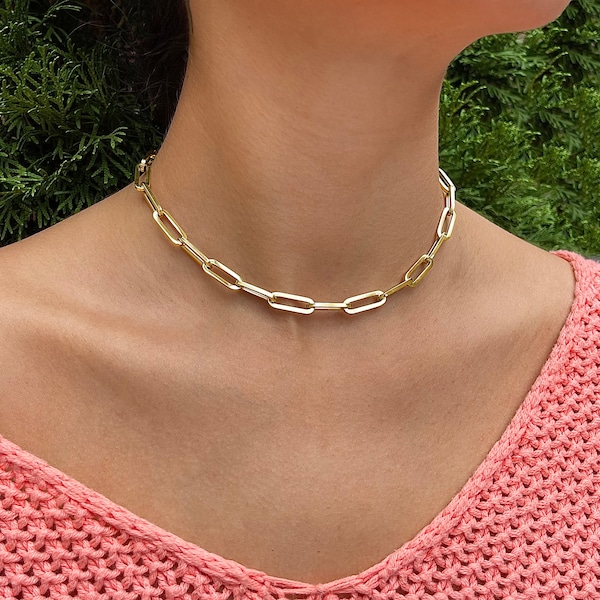 14k Gold Paperclip Necklace - Etsy