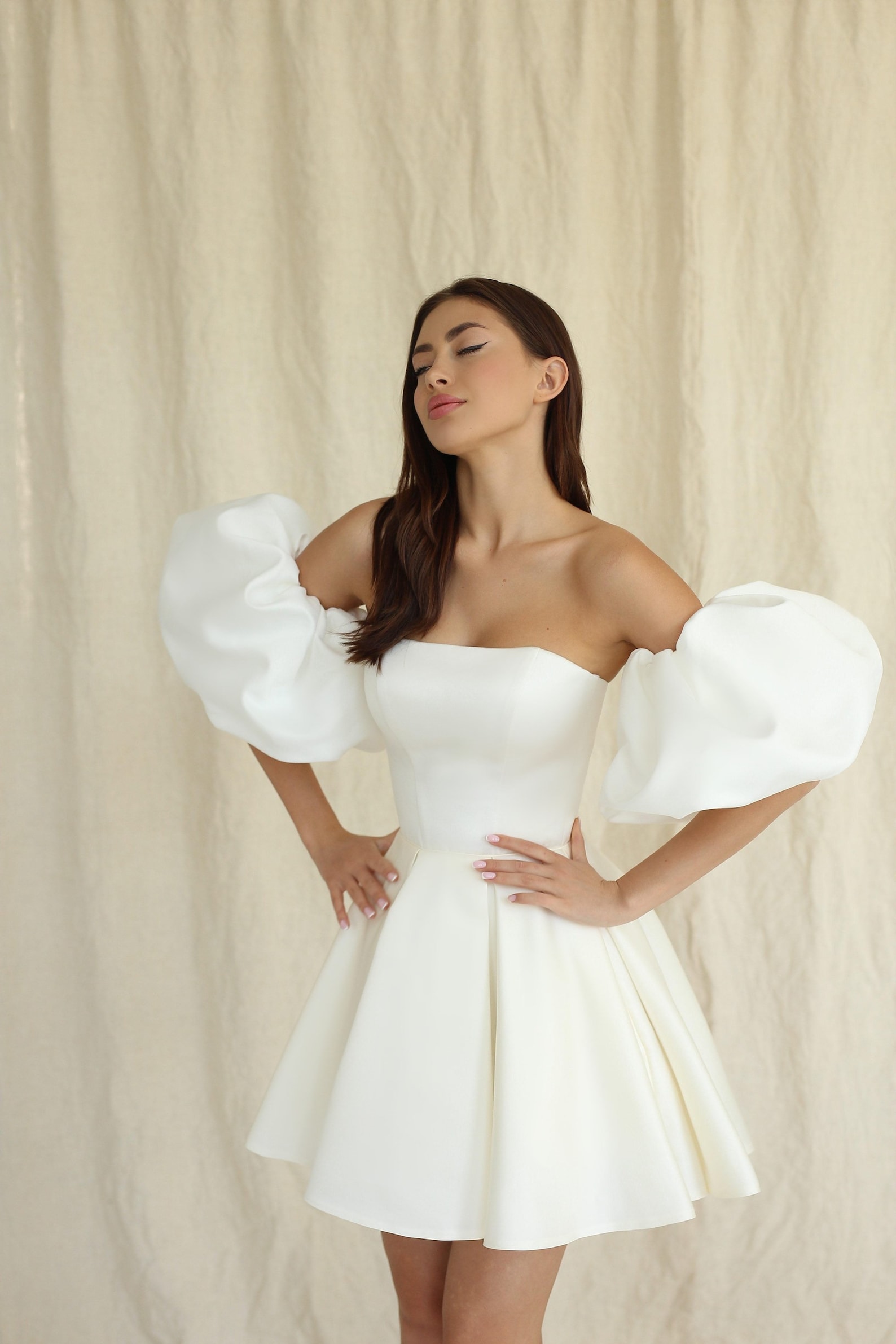 Emily Dress With Detachable Puffy Sleeves Mini Satin Wedding - Etsy ...
