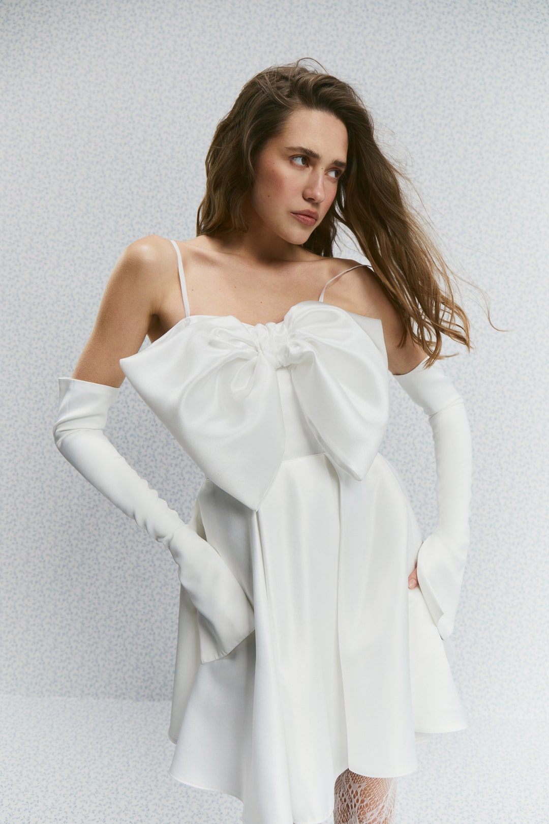 Monica Dress, Short Wedding Dress With Bow on Back, Rehearsal Dinner ...