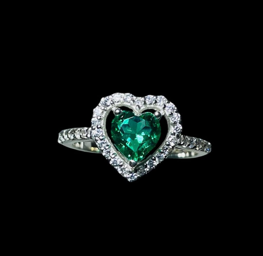 Emerald Heart Ring, Emerald, Green Heart Ring, Promise Ring, Proposal Ring, Women Ring, Heart ...