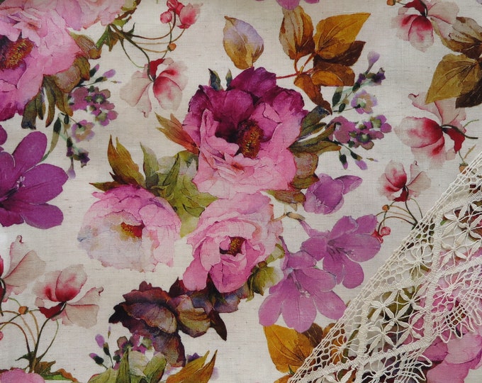 Floral Fabric, Floral Material, Cotton,rayon,linen Blend Fabric, Pink ...