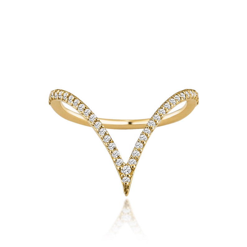 14k Gold Diamond Chevron Ring Chevron Wedding Band Diamond V - Etsy