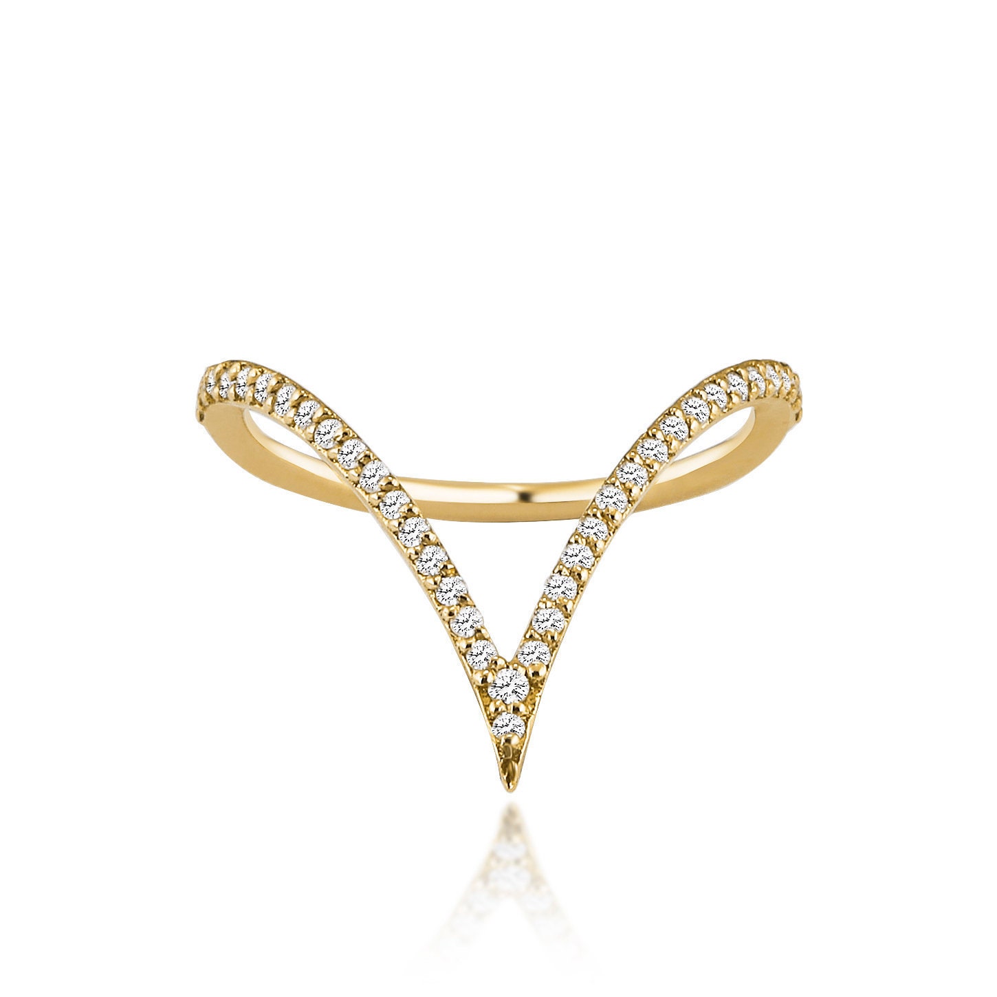 14k Gold Diamond Chevron Ring / Chevron Wedding Band / Diamond | Etsy