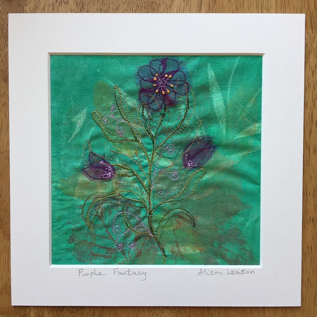 Purple Fantasy/ Textile Art/ Handprinted/ Solar Print/ Embroidery Art ...