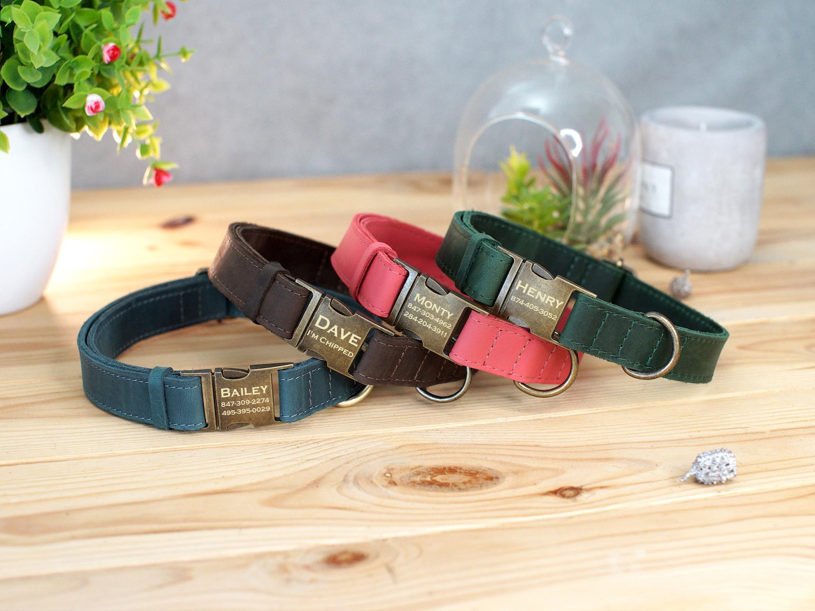 Custom Dog Collar for Small Medium Large Dogs, Personalized Leather Dog ...
