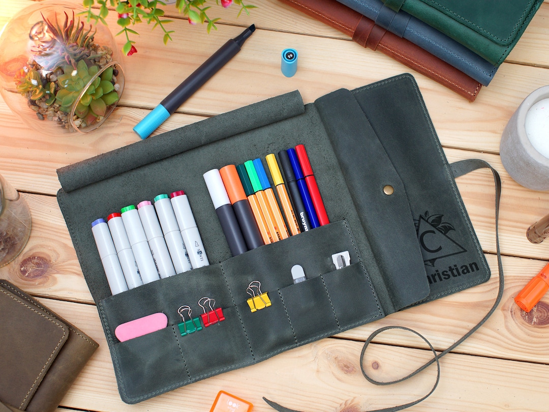 Leather Pencil Roll, Personalized Pencil Case, Custom Pencil Holder ...