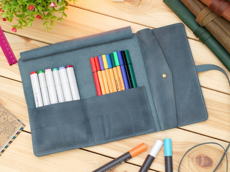 Leather Pencil Roll Personalized Pencil Case Custom Pencil | Etsy