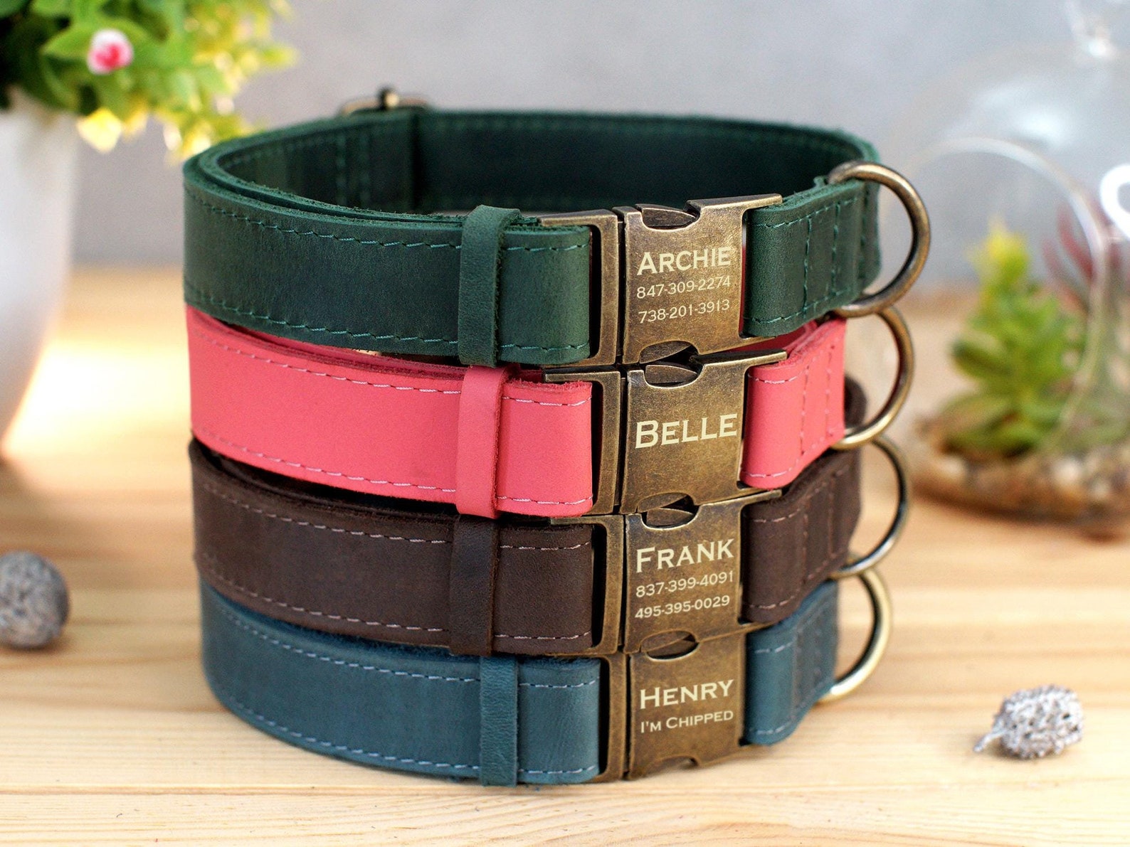 Custom Dog Collar for Small Medium Large Dogs, Personalized Leather Dog ...