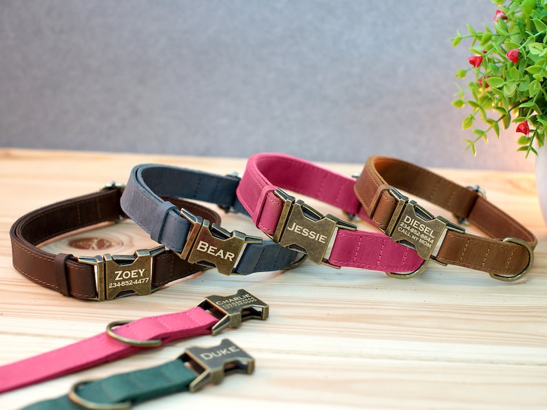 Leather Dog Collar With Metal Buckle Personalized Dog Collar - Etsy