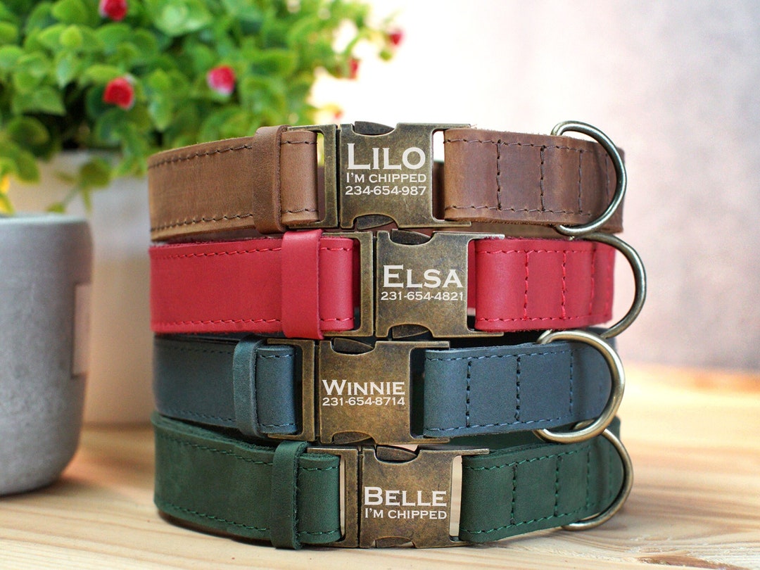 Custom Leather Dog Collars, Personalized Dog Collar, Soft Leather Dog ...