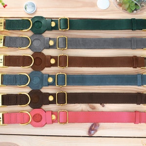 Engraved Leather AirTag Dog Collar, Custom Pet Collars With AirTag ...