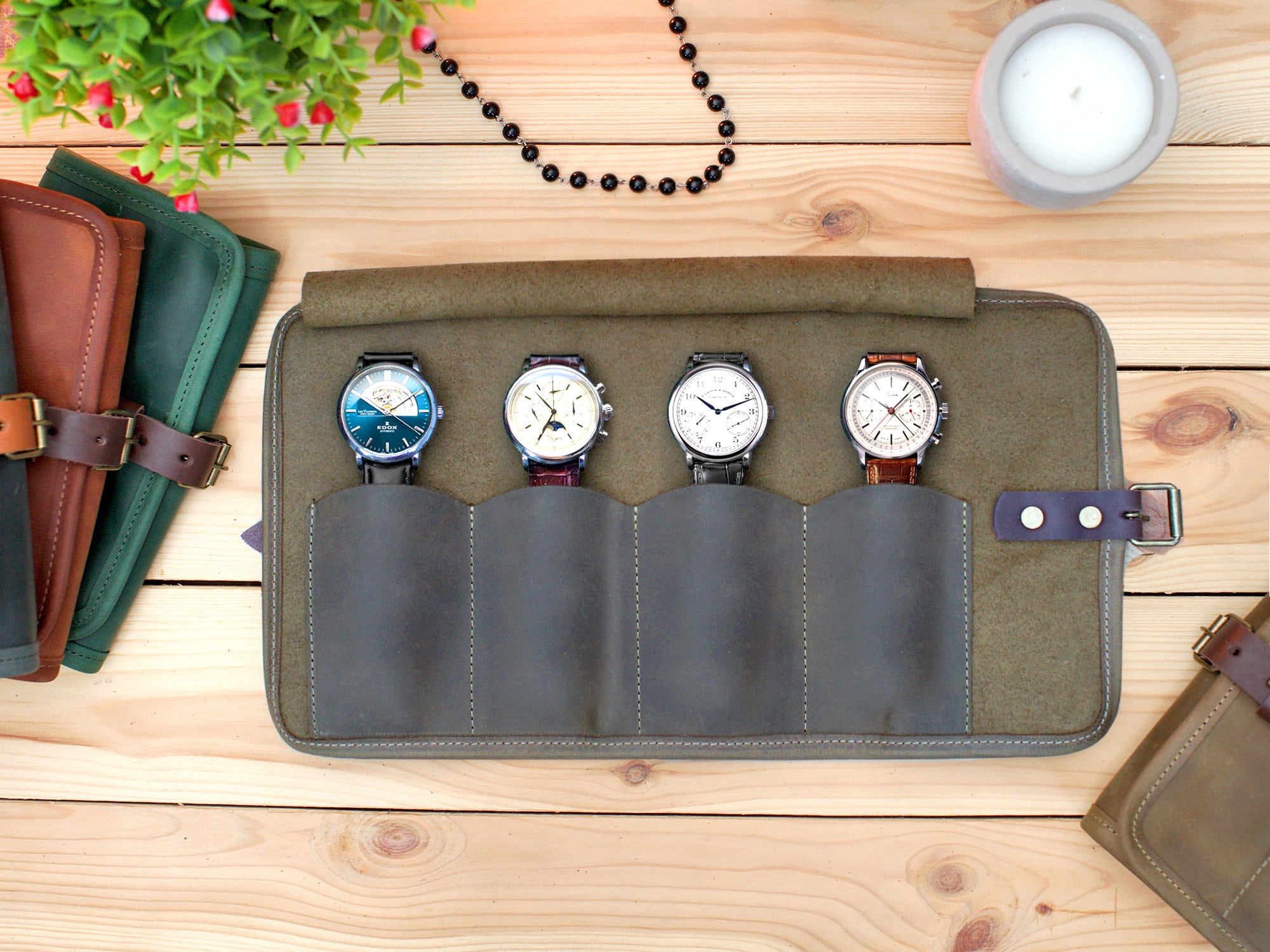 Leather Watch Roll, Personalized Watch Case, Watch Storage for 1-4 ...