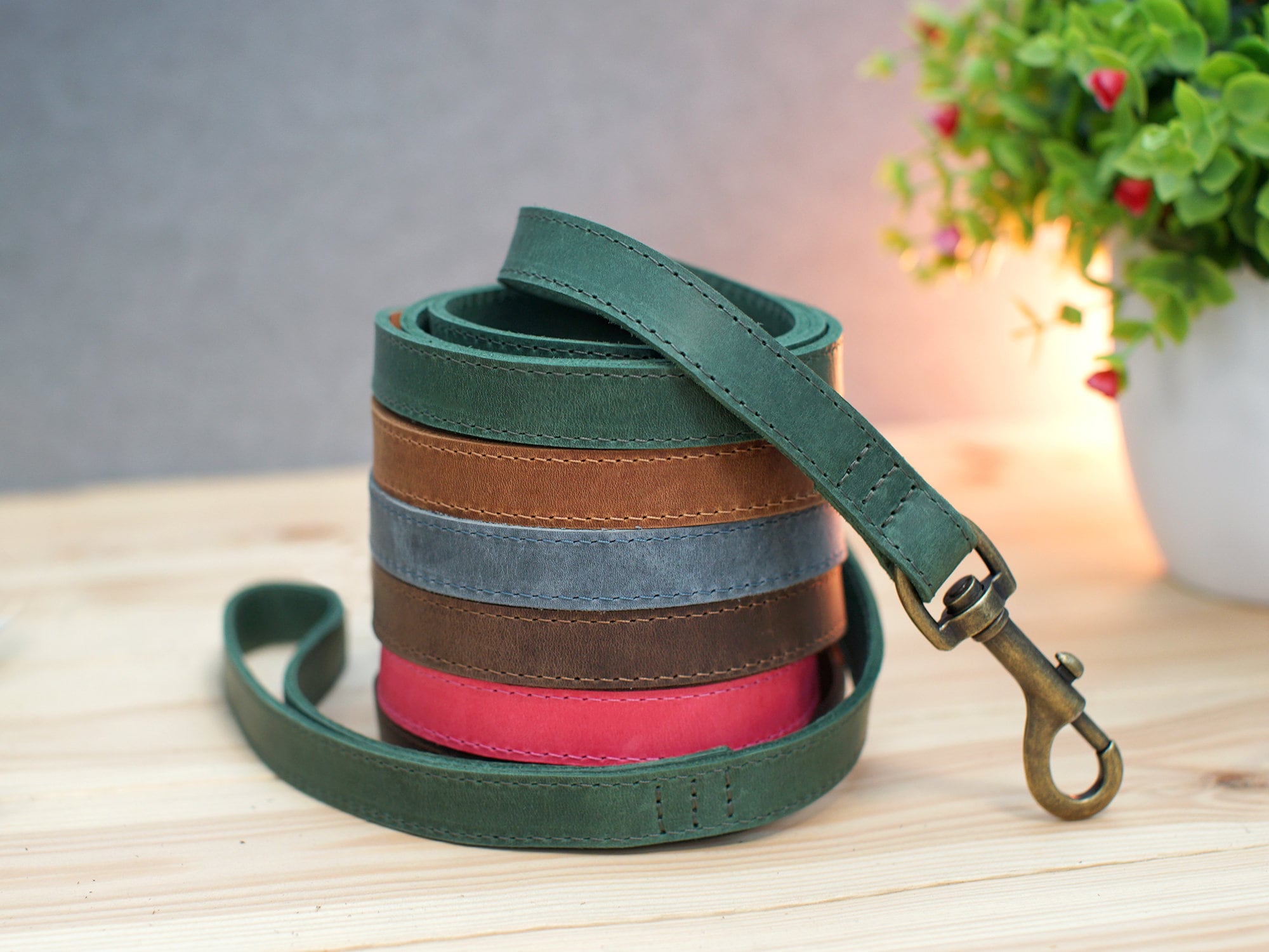 Leather Dog Leash, Personalized Dog Leash With Handle, Custom Pet Leash ...