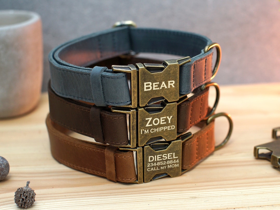 Personalized Dog Collar, Leather Dog Collar With Name, Engraved Dog ...