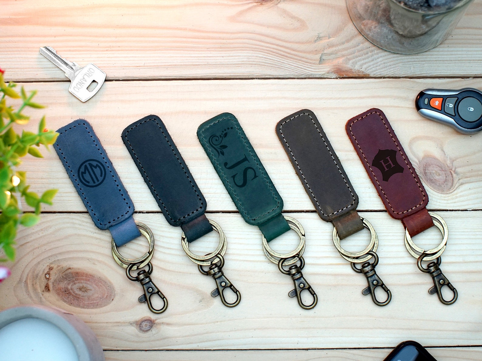 Personalized Leather Keychain, Engraved Key Holder, Custom Key Chain ...
