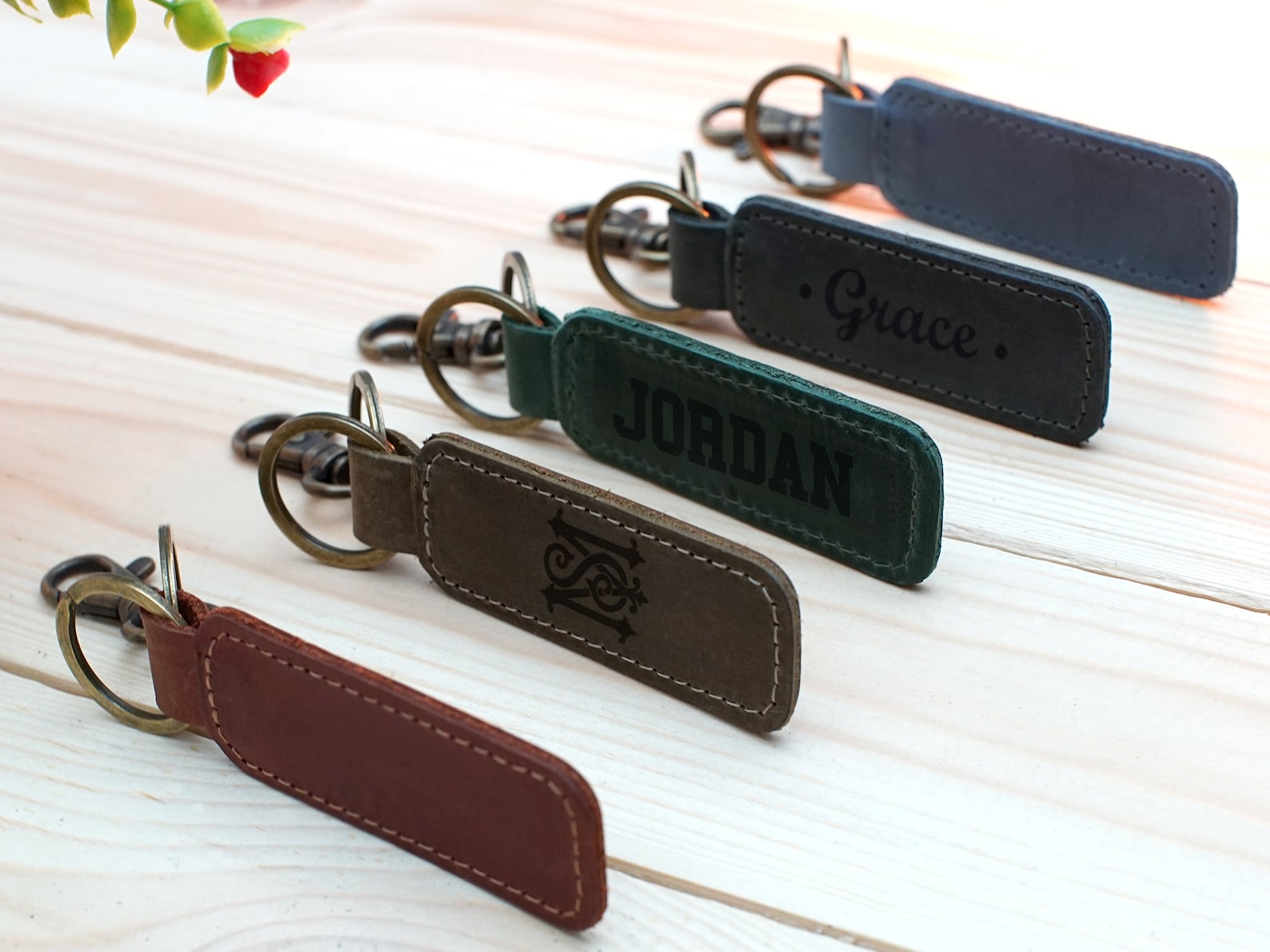 Personalized Leather Keychain, Engraved Key Holder, Custom Key Chain ...