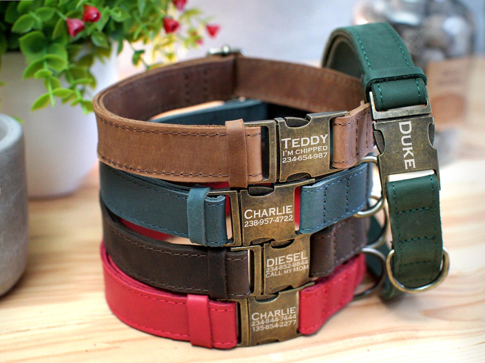 Custom Dog Collar for Small Medium Large Dogs, Personalized Leather Dog ...