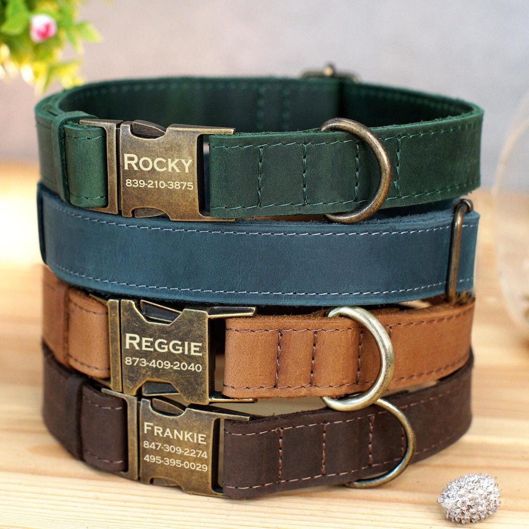 Custom Dog Collar for Small Medium Large Dogs, Personalized Leather Dog ...