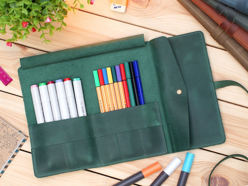 Leather Pencil Roll Personalized Pencil Case Custom Pencil | Etsy